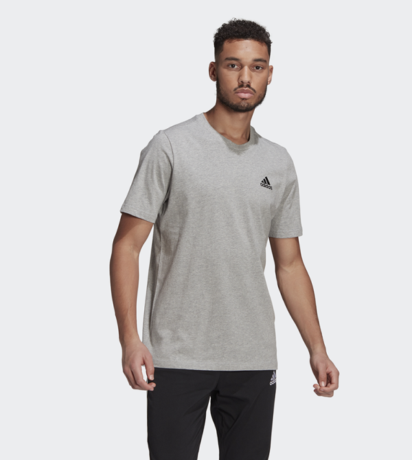 Buy Adidas Essentials Embroidered Small Logo T Shirt In Grey ...
