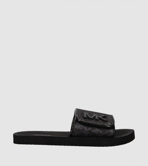 Buy Michael Kors ELI CARROLL Monogram Metal Slides In Black | 6thStreet UAE