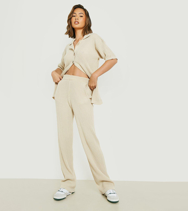 Buy Boohoo Cardigan And Trouser Set In STONE | 6thstreet Qatar
