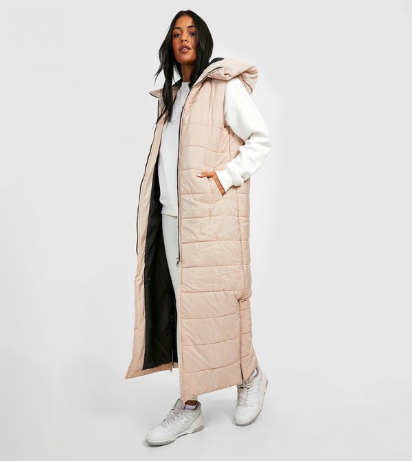 Buy Boohoo Tall Hooded Maxi Puffer Gilet In Beige | 6thStreet Qatar