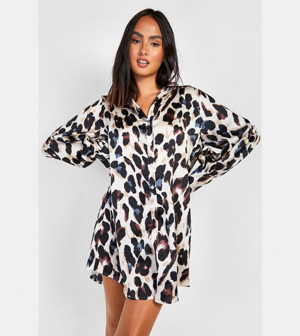 Buy Boohoo Leopard Print Oversized Shirt Dress In Multiple Colors ...