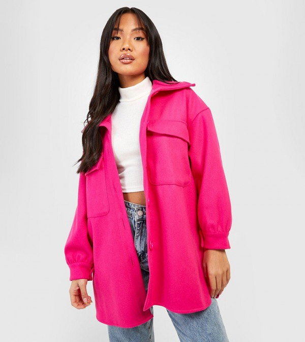 Buy Boohoo Premium Wool Look Oversized Shacket In Pink | 6thStreet ...