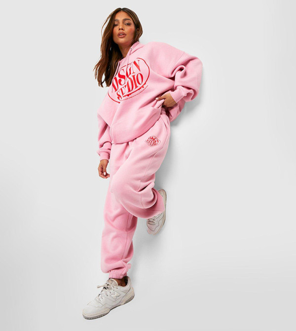 Buy Boohoo Dsgn Studio Slogan Hooded Tracksuit In Pink | 6thStreet UAE