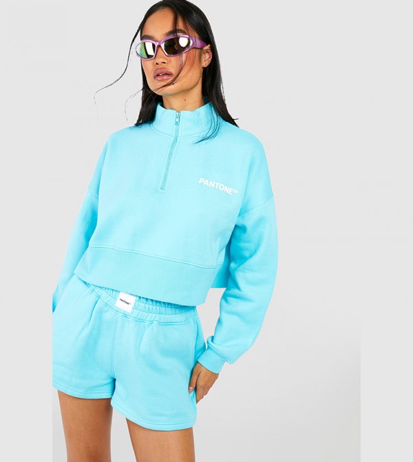 Buy Boohoo Pantone Half Zip Boxy Half Zip Sweatshirt In AQUA ...