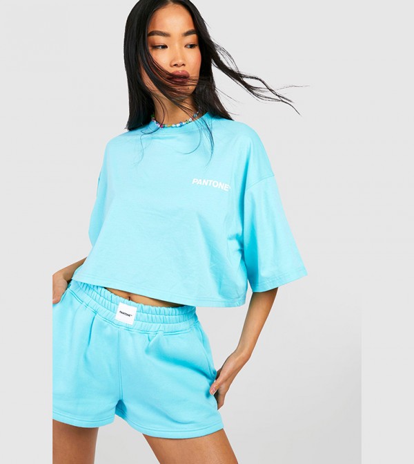 Buy Boohoo Pantone Cropped Boxy Oversized T Shirt In AQUA | 6thStreet UAE