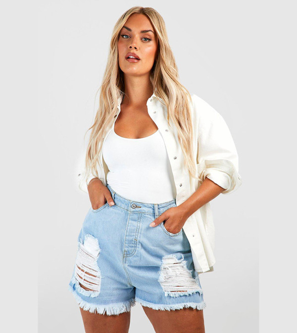 Buy Boohoo Ripped Hem Denim Shorts In Blue | 6thStreet Saudi Arabia