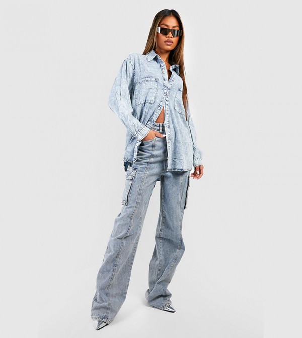 Buy Boohoo Acid Wash Oversized Denim Shirt In Blue | 6thStreet Saudi Arabia