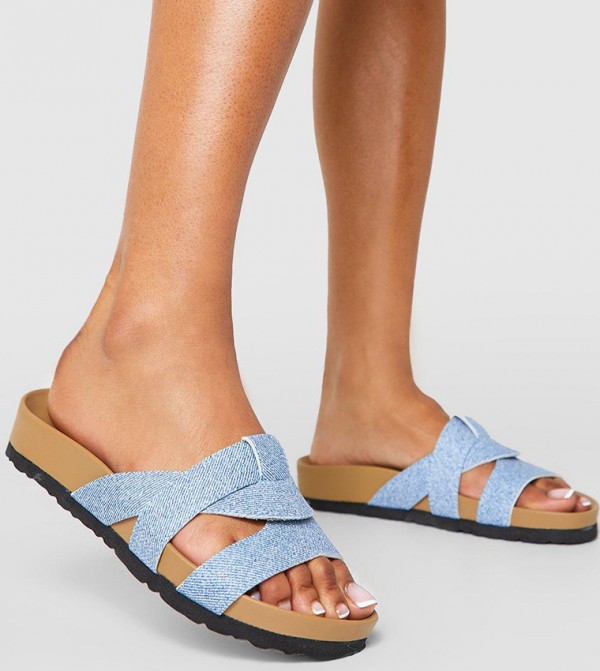 Buy Boohoo Wide Fit Twist Front Slides In Blue | 6thStreet Oman