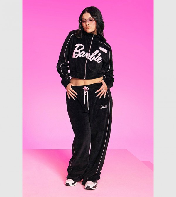 Buy Boohoo Barbie Velour Wide Leg Sweatpants In Black | 6thStreet Qatar