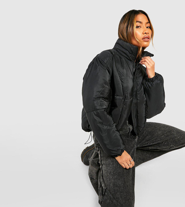 Buy Boohoo Panel Detail Puffer Jacket In Black | 6thStreet UAE