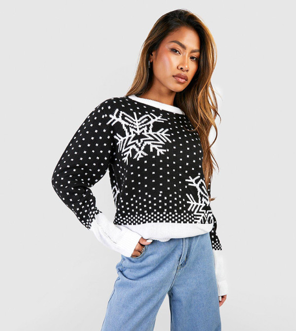 Buy Boohoo Vintage Snowflake And Snow Christmas Sweater In Black ...