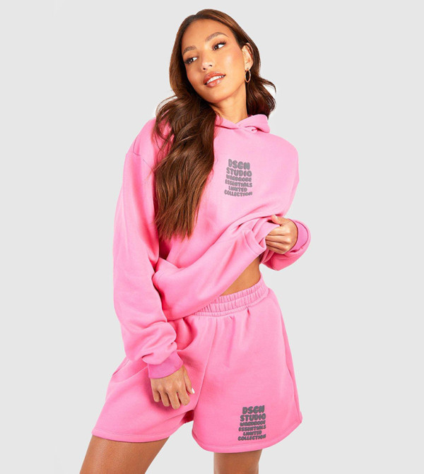 Buy Boohoo Dsgn Studio Hoodie Short Tracksuit In Pink | 6thStreet UAE