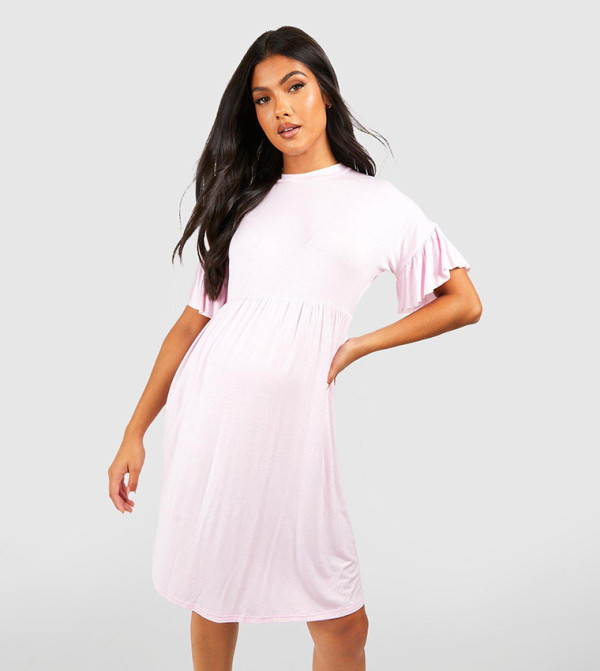 Buy Boohoo Maternity Frill Sleeves Smock Mini Dress In Pink | 6thStreet ...