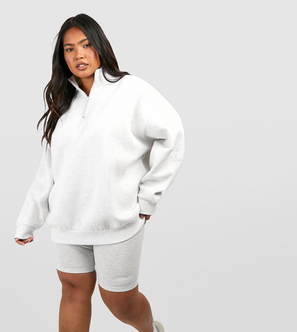 Buy Boohoo Half Zip Sweatshirt And Cycling Shorty Tracksuit In Grey ...