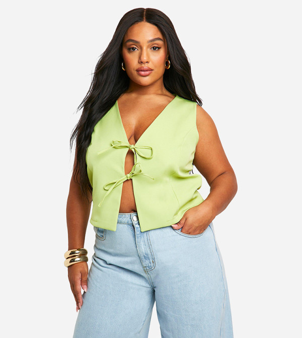 Buy Boohoo Curve Relaxed Fit Tie Front Waistcoat In Yellow | 6thStreet ...