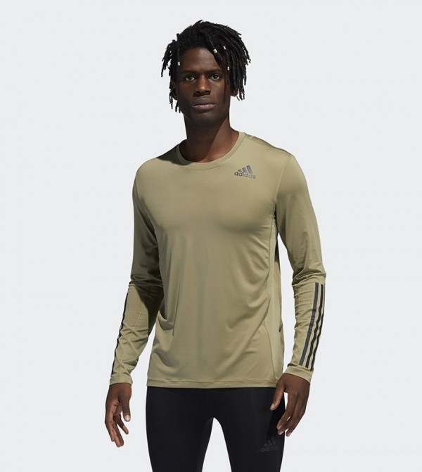 Buy Adidas Techfit 3 Stripes Fitted Long Sleeve Top In Green | 6thStreet Qatar