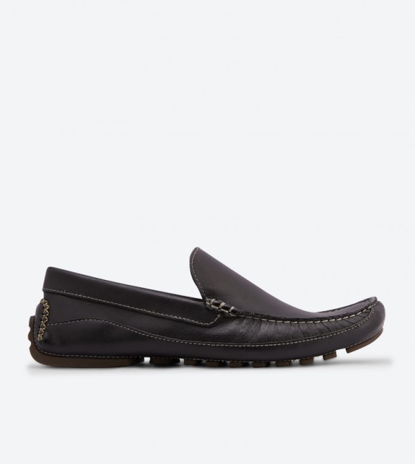 Buy Hush Puppies Lucas Stitch Details Round Toe Loafers Black In Black ...