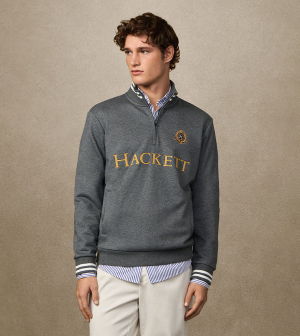 Buy Hackett Logo Embroidered High Neck Sweatshirt In Grey | 6thstreet UAE