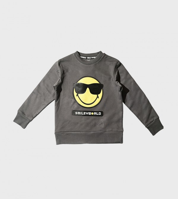 Buy Smiley Smiley World Printed Long Sleeves Sweatshirt In Grey ...