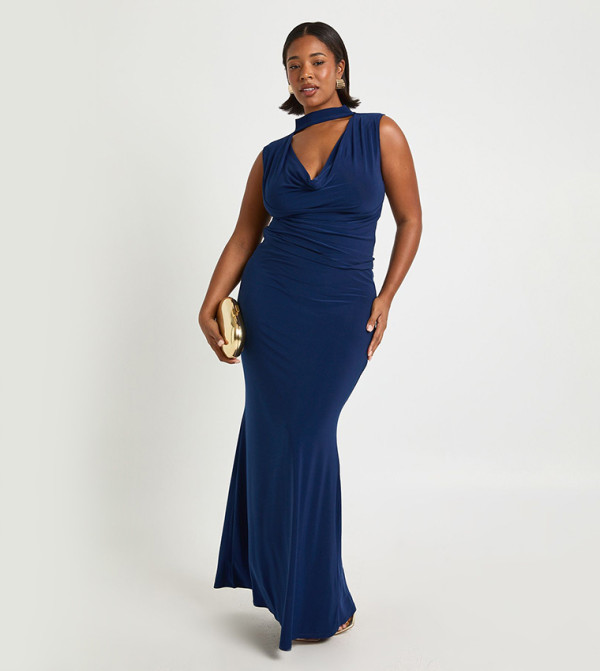 Buy Boohoo Curve Cowl Neck Scarf Detail Top And Column Maxi Skirt Set ...