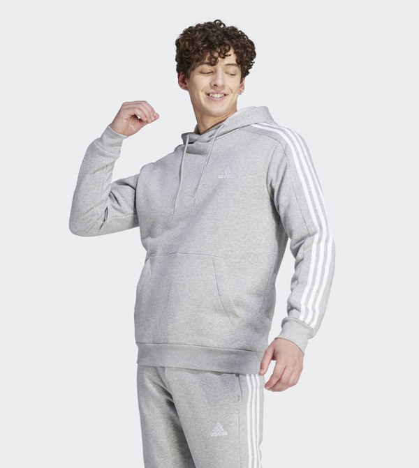 Buy Adidas Essentials 3 Stripes Logo Embroidered Active Hoodie In Grey ...