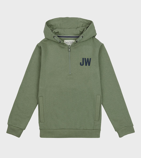 Buy Jack Wills Kids Logo Detailed Half Zipped Hoodie In Grey ...