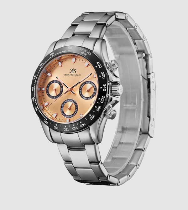 Buy Kenneth Scott Rose Gold Dial Multi Function Watch In Silver ...