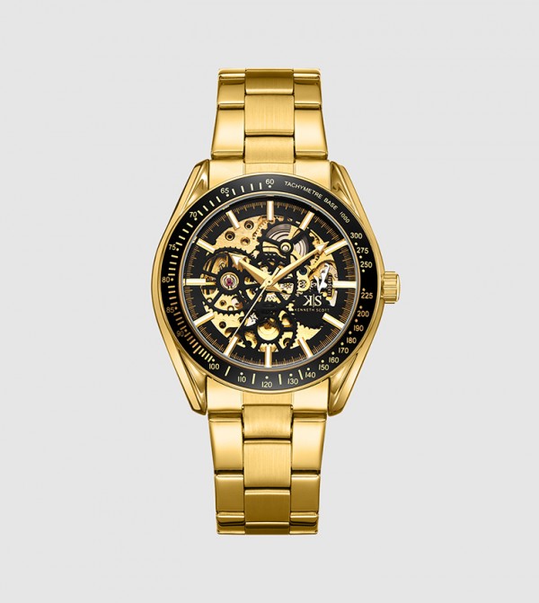 Buy Kenneth Scott Classic Mechanical Black Dial Watch In Gold ...