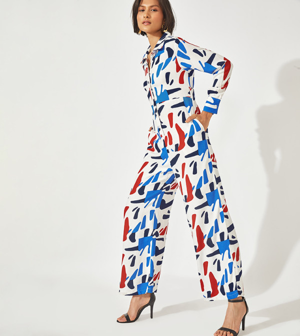 Buy The Label Life Abstract Print Belted Jumpsuit In Multiple Colors ...