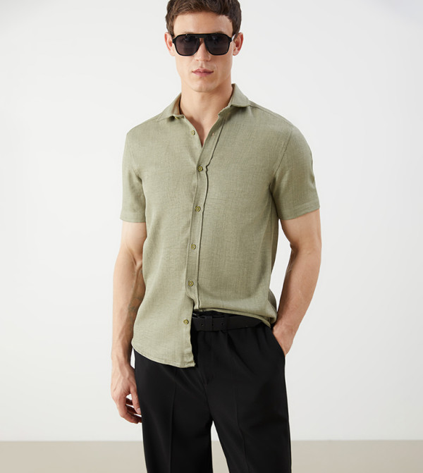 Buy LC Waikiki Solid Regular Fit Short Sleeves Shirt In Green ...
