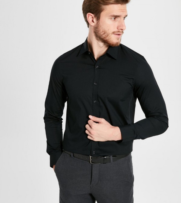 Buy LC Waikiki Solid Skinny Long Sleeve Buttonless Shirt Black In Black | 6thStreet Oman