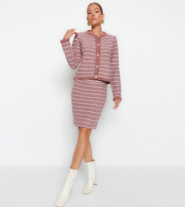 Buy Trendyol Striped Tweed Knit Co Ord Set In Rose | 6thStreet UAE