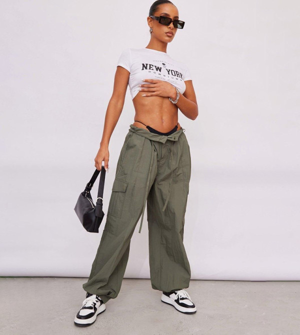 Buy PrettyLittleThing Parachute Oversized Shell Cargos In Green ...