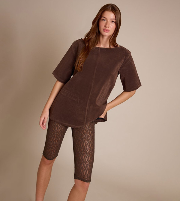 Buy PrettyLittleThing Faux Suede Oversized Detail Structured Top In ...