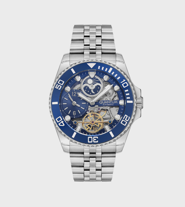 Buy Quantum Blue Dial Automatic Watch With Metal Strap In Silver ...