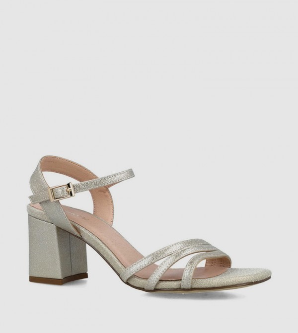 Buy Menbur Ankle Strap Block Heel Sandals In Gold | 6thStreet Kuwait