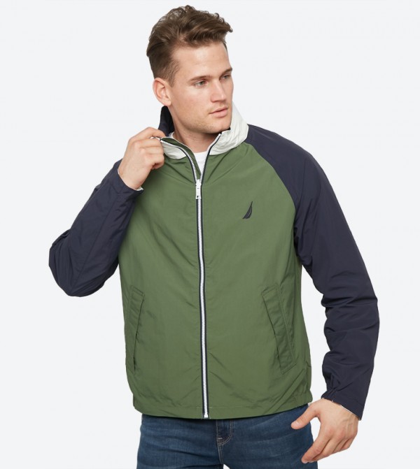 Buy Nautica Colorblock Long Sleeve Bomber Jacket Green Mens Bomber ...