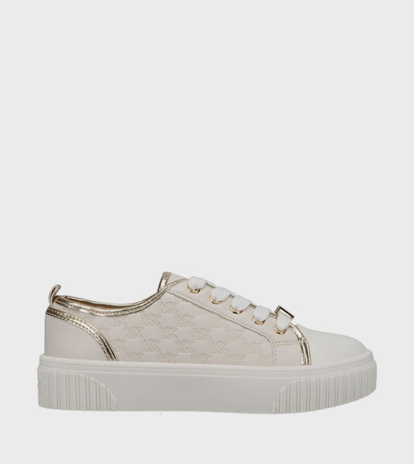 Buy Michael Kors SUMMER ALINE II Logo Detail Lace Up Sneakers In Beige ...