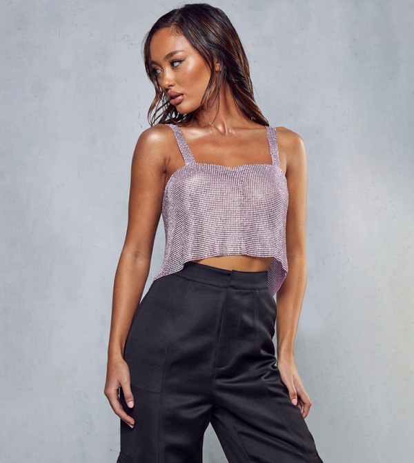 Buy MissPap Metallic Chainmail Bralette In Lilac | 6thStreet UAE