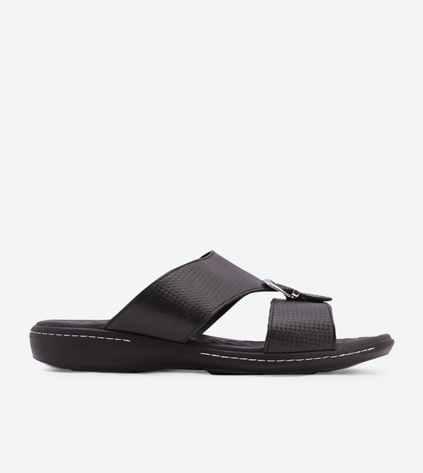 Buy Comfort Plus Buckle Pin Details Round Toe Arabic Sandals Black In ...