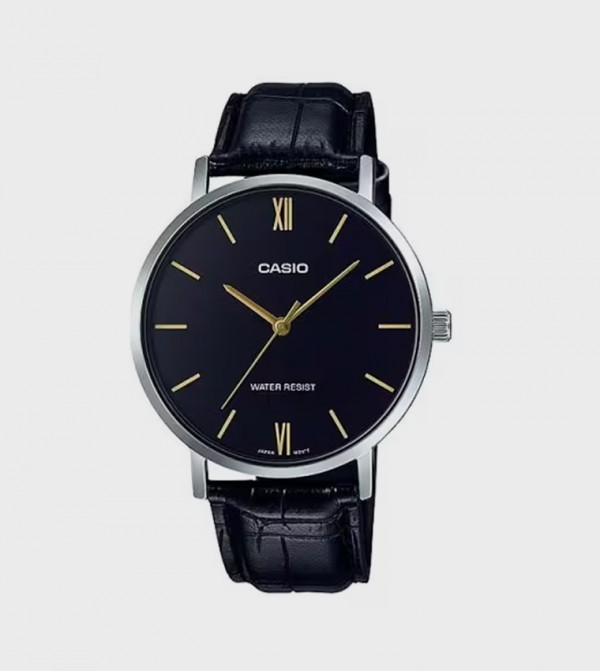 Buy Casio Black Dial Leather Strap Analog Watch In Black | 6thStreet ...