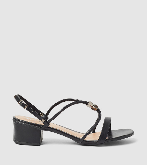 Buy HIS & HERS Ankle Strap Block Heeled Sandals In Black | 6thStreet Kuwait