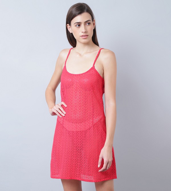 Buy HIS & HERS Solid Sheer Babydoll In Pink | 6thStreet Kuwait