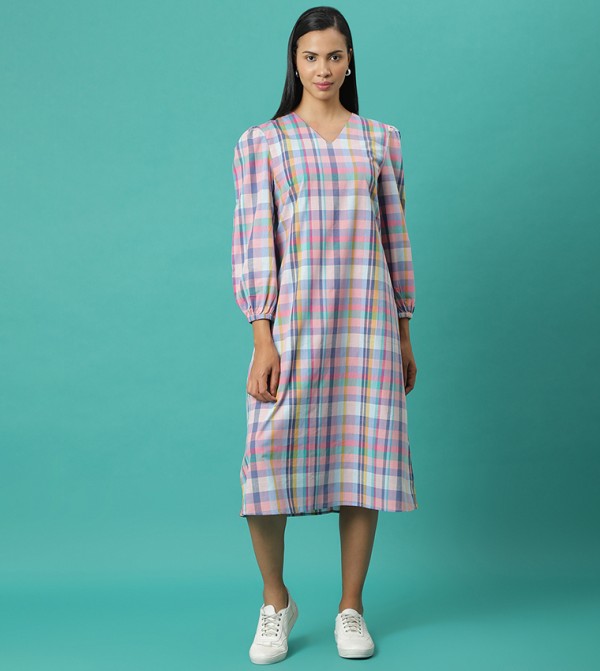 Buy HIS & HERS Plaid Check A Line Midi Dress In Multiple Colors ...