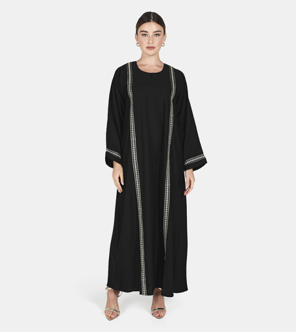 Buy HIS & HERS Printed And Embellished Abaya In Black | 6thStreet Bahrain