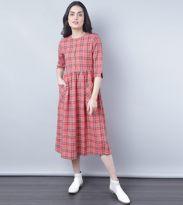 Buy HIS & HERS Plaid Check A Line Midi Dress In Multiple Colors ...