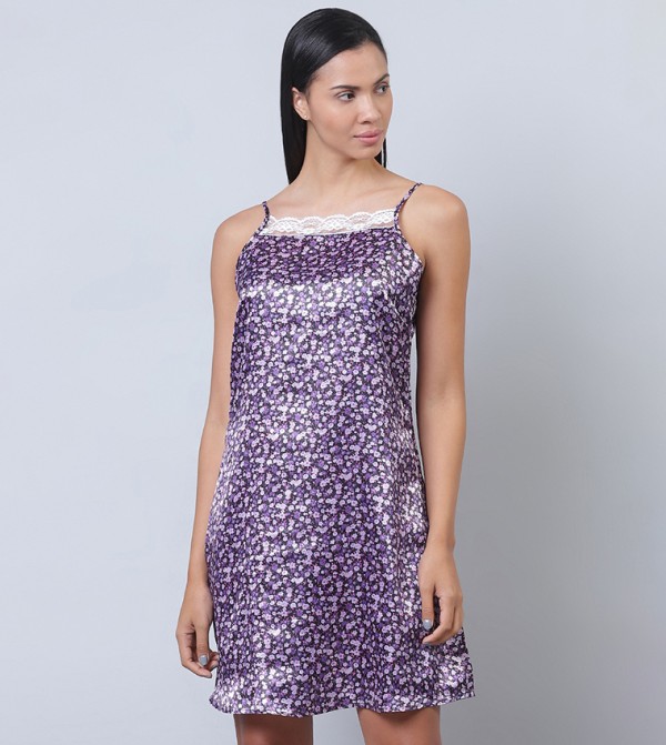 Buy HIS & HERS Printed Satin Nightgown In Purple | 6thStreet UAE