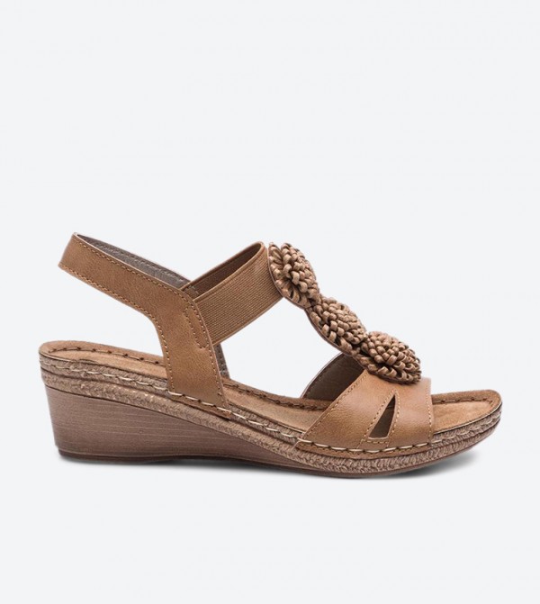 Buy Inblu @ CCC Pom Pom Detail Round Toe Wedge Sandals Brown In Brown ...