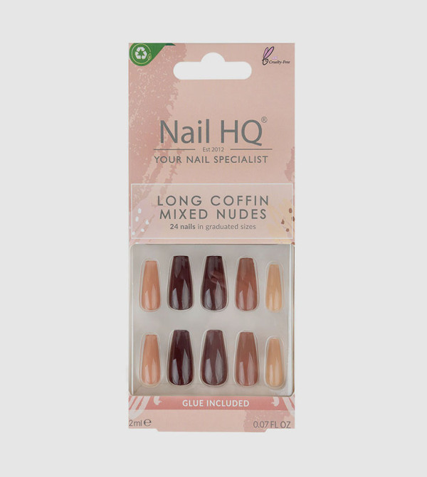 Buy Nail HQ 24 Pieces Long Coffin Mixed Nude Nails In Multiple Colors ...