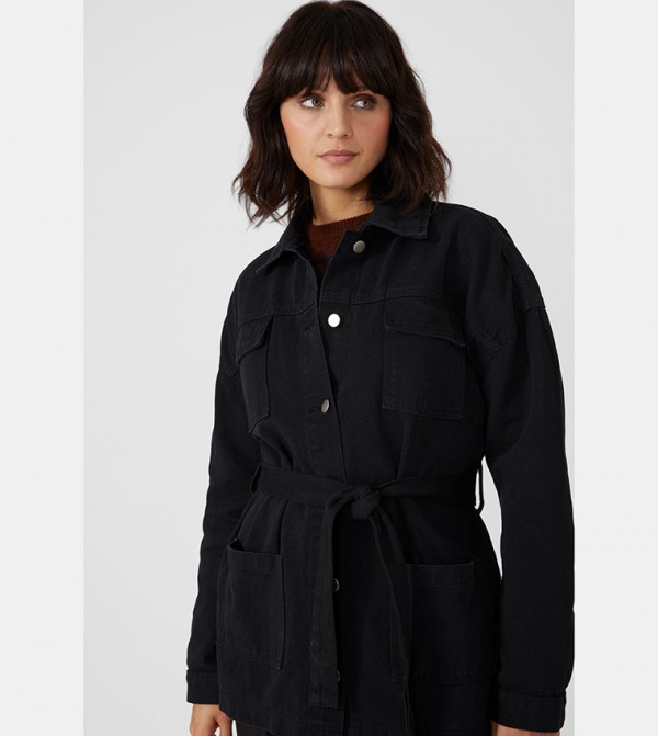 Buy Principles Denim Belted Shacket In Black | 6thStreet Kuwait